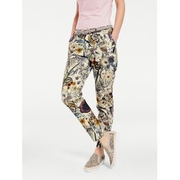 Damen Jerseyhose, bunt, Gr. 46, Linea Tesini BY HEINE, bedruckt, gebl&uuml;mt, gemustert, mehrfarbig, 95% Polyester, 5% Elasthan, Hosen