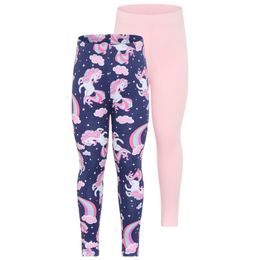 Kidsworld M&auml;dchen Leggings "2er Pack Leggings mit Einhorn-Muster"blau gemustert, Gr. 104, bedruckt, Single Jersey, Obermaterial: 95% Baumwolle, 5%