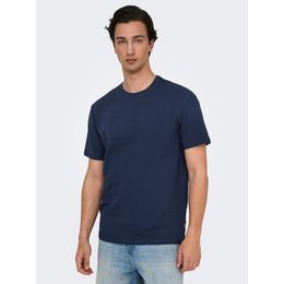 Only & Sons ONLY & SONS Herren Rundhalsshirt "ONSKIAN LIFE REG SEERSUCKER SS TEE NOOS", blau, Gr. XL, unifarben, Single Jersey, Obermaterial: 97% Baumwolle, 3%