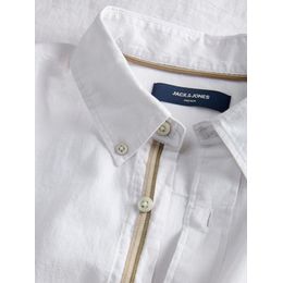 Jack & Jones JACK & JONES Herren Langarmhemd "JPRBLUSUMMER LINEN BLEND SHIELD LS SHIRT", wei&szlig;, Gr. L, unifarben, Web, Obermaterial: 70% Baumwolle, 30% Leinen,