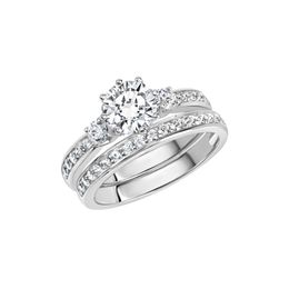 ZEEme Damen Fingerring "Silber 925 zweiteilig mit Zirkonia wei&szlig;", 050 (15,9), Silber 925 (Sterlingsilber), wei&szlig;, Silber 925 (Sterlingsilber),