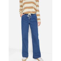 bonprix Damen Weite Jeans "Wide Leg Jeans Mid Waist, Stretch", blau, Gr. 52, unifarben, Denim/Jeans, Obermaterial: 82% Baumwolle, 17% Polyester, 1%