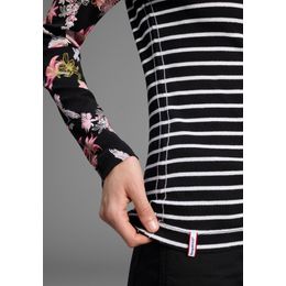 Kangaroos Damen Langarmshirt, schwarz, Gr. 36, gestreift, Rippware, Obermaterial: 100% Baumwolle, Shirts, Langarm, sehr figurbetont, aus Baumwolle