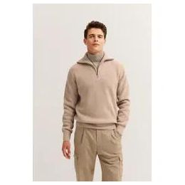 Troyer Bugatti "Regular Fit", Herren, Gr. 3XL, 30, beige, Rippstrick, 80% Wolle, 20% Polyamid, unifarben, regular fit, ohne Ausschnitt, Rippb&uuml;ndchen, Pullover Troyer, mit Ripp-Struktur & hohem Stehkragen