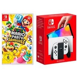 Nintendo SWITCH Konsolen-Set "OLED wei&szlig; + Mario Party Jamboree", wei&szlig;, B:24,2cm H:1,39cm T:10,2cm, Spielekonsolen