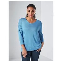 V-Pullover 3/4-Arm Emilia Lay blau, 56