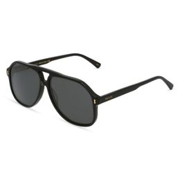 Gucci GG1042S | Unisex-Sonnenbrille | Fassung: Vollrand, Pilot, Kunststoff, Schwarz Gl&auml;nzend | Glasfarbe: Grau