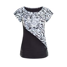 Sporttop WINSHAPE "AET109LS", Damen, Gr. S, schwarz-wei&szlig; (tiger), 85% Polyester, 15% Elasthan, Rundhals, Tops Sporttop, Functional Soft and Light