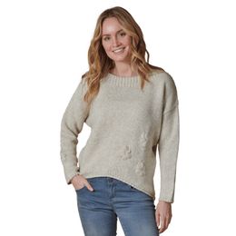 Strickpullover Zhrill "ZHNINA", Damen, Gr. S/M, beige (fog), Strick, Obermaterial: 85% Polyacryl, 10% Polyamid, 5% Nylon, unifarben, regular fit taillenbedeckt, Rundhals, Pullover Strickpullover, mit gestrickten Blumen