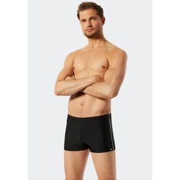 Badehose Schiesser "Nautical Casual", Herren, Gr. 5, N-Gr, schwarz (000, schwarz), Baumwolle, Elasthan, unifarben mit Farbeinsatz, Badehosen Badehose, mit seitlichen Streifen