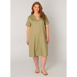 Tunikakleid Base Level Curvy "Yacinthe", Damen, Gr. 52, N-Gr, soft army, Web, Obermaterial: 55% Leinen, 45% Viskose, gerade knielang, Serafino, Kleider Tunikakleid, Sommerkleid mit Leinen