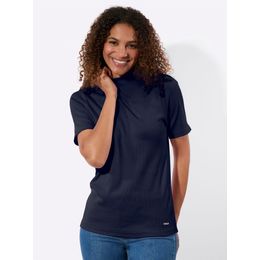 Stehkragenshirt Casual Looks "Stehkragen-Shirt", Damen, Gr. 42, marine, 95% Baumwolle, 5% Elasthan, unifarben, Shirts Stehkragenshirt