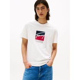 T-Shirt Tommy Jeans "TJM REG RWB DNA TEE", Herren, Gr. M, beige (ecru), Single Jersey, Obermaterial: 100% Baumwolle, regular fit, Rundhals, Shirts T-Shirt