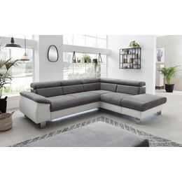 Ecksofa COTTA "Komaris L-Form, B: 249 cm", wei&szlig; (wei&szlig;, stone), B:249cm H:72cm T:100cm, Microfaser PRIMABELLE (100% Polyester);Kunstleder SOFTLUX;Feinstruktur (100% Polyester);Kunstleder SOFTLUX/Struktur (100% Polyester);NaturLEDER, Sofas, Ecksofa, mit Kopfteilverstellung, optional Bettfunktion, Bettkasten & Licht
