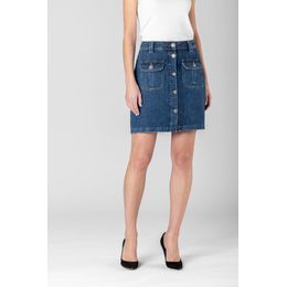 JOOP! Jeansrock JOOP JEANS "Rosa", Damen, Gr. M, blau (navy), Web, Obermaterial: 100% Baumwolle, unifarben, regular fit ca. Mitte Oberschenkel, R&ouml;cke Jeansrock, mit Schmuckkn&ouml;pfen