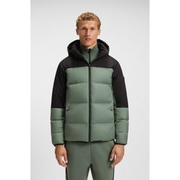 Daunenjacke BOSS Green, Herren, Gr. S, open gr&uuml;n358, Web, Obermaterial: 100% Polyester. F&uuml;llung: 80% Entendaune, 20% Entenfeder, unifarben, regular fit h&uuml;ftlang, hoch geschlossener Ausschnitt, elastischer Bund, Jacken Daunenjacke, abnehmbare Kapuze, Regular Fit, warm wattiert