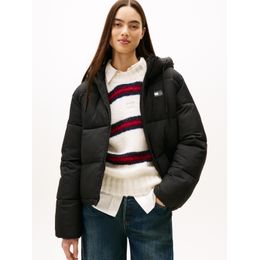 Steppjacke Tommy Jeans "TJW HOODED PUFFER JACKET", Damen, Gr. M (38), schwarz, Web, Obermaterial: 100% Nylon, unifarben, regular fit, Jacken Steppjacke