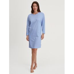 Nachthemd Calida "Lovely Nights", Damen, Gr. XL (52/54), N-Gr, blau (hydrangea blau), Single Jersey, Obermaterial: 100% Baumwolle, gestreift, bequem kniefrei, Rundhals, Kleider Nachthemd, Langarm, Rundhals, Pure Cotton, Single Jersey, weich, atmungsaktiv