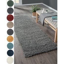 Hochflor-L&auml;ufer "My Shaggy", grau, B:80cm H:37mm L:250cm, Polypropylen (PP), MyFlair M&Ouml;BEL & ACCESSOIRES, Teppiche, Hochflor-L&auml;ufer, Shaggy, Uni Farben, leicht gl&auml;nzend, Microfaser, extra flauschig