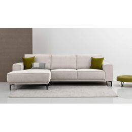Ecksofa OTTO HOME "Polsterecke Oland, Struktur, Flachgewebe, Luxus-Microfaser, Boucle", braun (latte), B:280cm H:85cm T:152cm, 100% Polyester, Sofas, Ecksofa, L-Form, 280 cm, Wellenunterfederung, Skandi-Design, Metallf&uuml;&szlig;e
