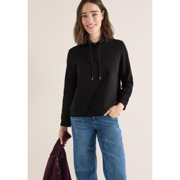 Kapuzensweatshirt Cecil, Damen, Gr. L (42), schwarz, Sweatware, Obermaterial: 54% Polyester, 46% Baumwolle. Futter: 50% Baumwolle, 50% Polyester, unifarben, l&auml;ssig geschnitten h&uuml;ftbedeckend, Rundhals, B&uuml;ndchen, Sweatshirts Kapuzensweatshirt
