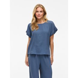 Kurzarmshirt Vila "VIJOSA S/S TOP - NOOS", Damen, Gr. 42, blau (vintage indigo), Jersey, Obermaterial: 100% Polyester, unifarben, normal normal, Rundhals, Shirts Kurzarmshirt
