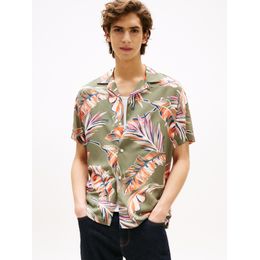 Kurzarmhemd Tommy Hilfiger "LIGHTWEIGHT LEAF AOP SS SHIRT", Herren, Gr. L, N-Gr, gr&uuml;n (battle gr&uuml;n, allover), Web, Obermaterial: 100% Viskose, Hemden Kurzarmhemd, modischer Bl&auml;tter-Print