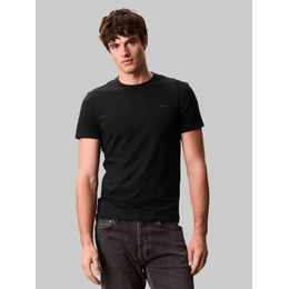 T-Shirt Calvin Klein "SS STRETCH COTTON SLIM TEE", Herren, Gr. L, schwarz, Single Jersey, Obermaterial: 95% Baumwolle, 5% Elasthan, unifarben, slim fit normal, Rundhals, eingesetzt abgesteppte Kante, Shirts T-Shirt, Mit Rundhalsausschnitt