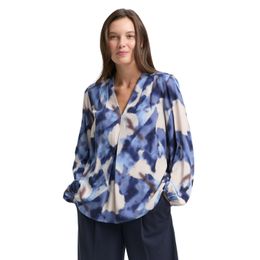 Klassische Bluse Tom Tailor, Damen, Gr. 38, blau blurry argyle, Web, Obermaterial: 100% Viskose, bedruckt, regular fit normal, V-Ausschnitt, elastischer Bund, Blusen Klassische Bluse, mit All-Over Print