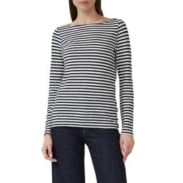 Langarmshirt s.Oliver, Damen, Gr. 42, blau (navy stripe), Web, Obermaterial: 100% Baumwolle, gestreift, slim fit Po-bedeckend, U-Boot-Ausschnitt, gerader Abschluss, Shirts Langarmshirt, mit Streifen Muster