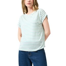 Kurzarmshirt QS, Damen, Gr. L (40), light petrol wei&szlig;, Jersey, Obermaterial: 95% Lyocell, 5% Elasthan, gestreift, normal h&uuml;ftbedeckend, Rundhals, Shirts Kurzarmshirt, im Streifen-Design