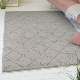 Teppich OTTO HOME "Thoren", grau, B:80cm H:12mm L:150cm, Polyester, Teppiche, Teppich, weicher Kurzflor, Rautenmuster mit Fransen, Wohnzimmer, Schlafzimmer