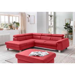 Ecksofa COTTA "Komaris L-Form, B: 249 cm", rot, B:249cm H:72cm T:100cm, Microfaser PRIMABELLE (100% Polyester);Kunstleder SOFTLUX;Feinstruktur (100% Polyester);Kunstleder SOFTLUX/Struktur (100% Polyester);NaturLEDER, Sofas, Ecksofa, mit Kopfteilverstellung, optional Bettfunktion, Bettkasten & Licht