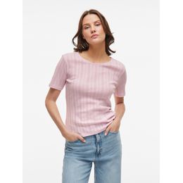 Kurzarmshirt Vila "VIKASSIE S/S POINTELLE TOP - NOOS", Damen, Gr. L, rosa (winsome orchid), Jersey, Obermaterial: 100% Baumwolle, unifarben, regular fit normal, Rundhals, Shirts Kurzarmshirt