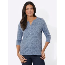 3/4-Arm-Shirt Classic Basics "Shirt", Damen, Gr. 48, blau (bleu, rauchblau, bedruckt), 100% Baumwolle, gemustert, mehrfarbig, Rundhals, Shirts 3/4-Arm-Shirt