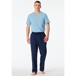 Pyjamahose Schiesser "Mix + Relax", Herren, Gr. 58, N-Gr, 815, blau, Web, Obermaterial: 54% Baumwolle, 45% Viskose, 1% Elasthan, bequem lang, Hosen Pyjamahose, mit seitlichen Eingrifftaschen, Bindeband