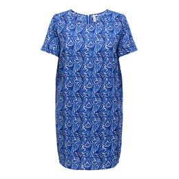 Sommerkleid Only CARMAKOMA "CARLUX SS TUNIC DRESS WVN NOOS", Damen, Gr. 50, N-Gr, blauprint aop:dreamy leaves, Web, Obermaterial: 97% Polyester, 3% Elasthan, bedruckt, loose fit kurz, U-Boot-Ausschnitt, Kleider Sommerkleid, Materialmix, loose fit