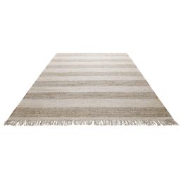 Teppich GREEN LOOOP "Virgil", braun (sand beige,sand beige), B:160cm H:4mm L:230cm, Jute, Teppiche, Teppich, Naturfaser Teppich aus 80% Jute 20% Baumwolle, mit Fransen, Wohnzimmer
