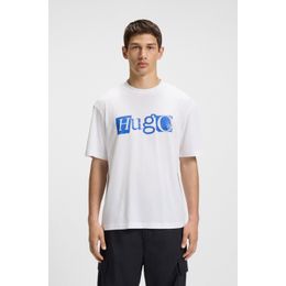 T-Shirt HUGO BLUE "Nugix", Herren, Gr. S, wei&szlig; (wei&szlig;100), Single Jersey, Obermaterial: 100% Baumwolle, unifarben, regular fit h&uuml;ftlang, Rundhals, Shirts T-Shirt, mit grafischem Logo-Druck