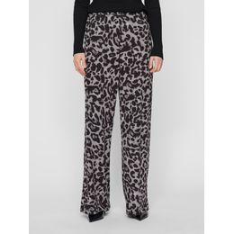Schlupfhose Vila "VILEOA RW WIDE PANTS - NOOS", Damen, Gr. XL (42), N-Gr, grau (glacier gray aop:leo), Web, Obermaterial: 90% Polyester, 10% Elasthan, bedruckt, loose fit lang, Hosen Schlupfhose