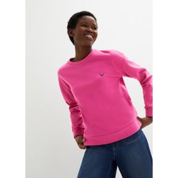 Sweatshirt bonprix "Sweatshirt mit Stickerei", Damen, Gr. 48/50 (XL), rosa (magnolienpink), Sweatware, Obermaterial: 60% Baumwolle, 40% Polyester, bestickt, unifarben, l&auml;ssig geschnitten h&uuml;ftbedeckend, Rundhals, B&uuml;ndchen, Sweatshirts Sweatshirt, l&auml;ssig geschnittene Passform, bestickte Optik, ohne Verschluss
