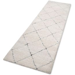 Hochflor-Teppich OTTO HOME "Aveline, auch als L&auml;ufer erh&auml;ltlich", beige, B:80cm H:35mm L:300cm, Polypropylen, Teppiche, Hochflor-Teppich, Langflor, Shaggy im Berber Stil, geometrisch, Raute, Wohnzimmer