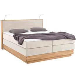 Boxspringbett Home Affaire "Cavan", beige, B:204cm L:222cm, Microfaser (100% Polyester), Komplettbetten, Boxspringbett, Eiche, inkl. Bettkasten & Topper, verschiedene H&auml;rtegrade (auch H4)