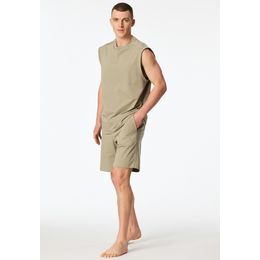 Shorty Schiesser "Modern Nightwear", Herren, Gr. 54, 713, gr&uuml;n, Single Jersey, Obermaterial: 73% Baumwolle, 27% Polyester, bequem kurz, Rundhals, Homewear-Sets Shorty, mit Rundhalsausschnitt und &auml;rmellos, leichter Oversize-Fit