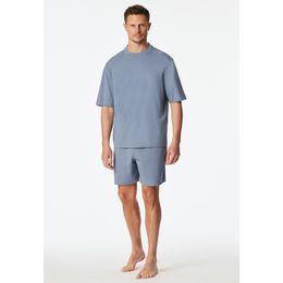 Shorty Schiesser "Modern Nightwear", Herren, Gr. 56, 808, blau, Single Jersey, Obermaterial: 73% Baumwolle, 27% Polyester, bequem kurz, Rundhals, Homewear-Sets Shorty, mit Rundhalsausschnitt und kurzem Arm, leichter Oversize-Fit