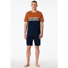 Shorty Schiesser "Casual Essentials", Herren, Gr. 50, 801, blau, Single Jersey, Obermaterial: 100% Baumwolle, bequem kurz, Rundhals, Homewear-Sets Shorty, mit Rundhalsausschnitt und kurzen &Auml;rmeln