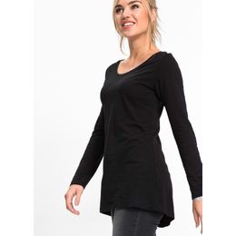 Langarmshirt bonprix "Langarmshirt aus reiner Baumwolle", Damen, Gr. 44/46 (L), schwarz, Jersey, Obermaterial: 100% Baumwolle, unifarben, loose fit Po-bedeckend, Rundhals, Shirts Langarmshirt, lockere Passform, Langarm-Design, abgerundeter Saum, aus Baumwolle