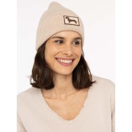 Beanie Zwillingsherz "Dog Patch", Damen, beige, Strick, Obermaterial: 55% Polyacryl, 30% Viskose, 15% Wolle, M&uuml;tzen Beanie, mit s&uuml;&szlig;em Dackelmotiv und Wollanteil