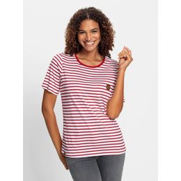 T-Shirt Casual Looks "Shirt", Damen, Gr. 52, wei&szlig; (rot, wei&szlig;, gestreift), 50% Baumwolle, 50% Modal, gemustert, mehrfarbig, Rundhals, Shirts T-Shirt