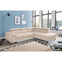 Ecksofa COTTA "Komaris L-Form, B: 249 cm", beige, B:249cm H:72cm T:100cm, Microfaser PRIMABELLE (100% Polyester);Kunstleder SOFTLUX;Feinstruktur (100% Polyester);Kunstleder SOFTLUX/Struktur (100% Polyester);NaturLEDER, Sofas, Ecksofa, mit Kopfteilverstellung, optional Bettfunktion, Bettkasten & Licht